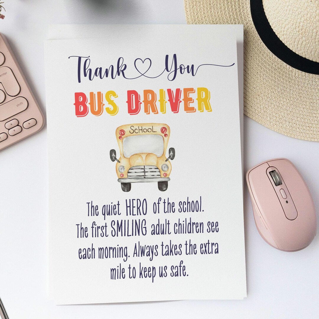 School Bus Driver Thank You Card, Bus Driver Thank You Note, School Bus ...