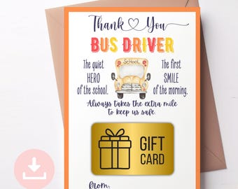 Bus Driver Appreciation Gift Card Printable | End of School Year Thank ...