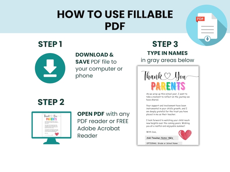 Teacher Thank You Letter to Parents, End of Year Gift (PDF and Canva ...