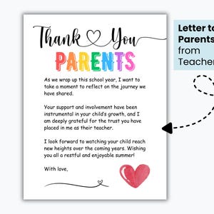BUNDLE Parent Thank You Letter From Teacher & End of Year Poem to ...