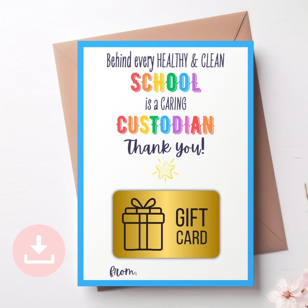 School Custodian Gift Card Holder, Printable Thank You Card for ...