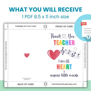 Printable Music Teacher Thank You Card, Music Note Thank You Card for ...