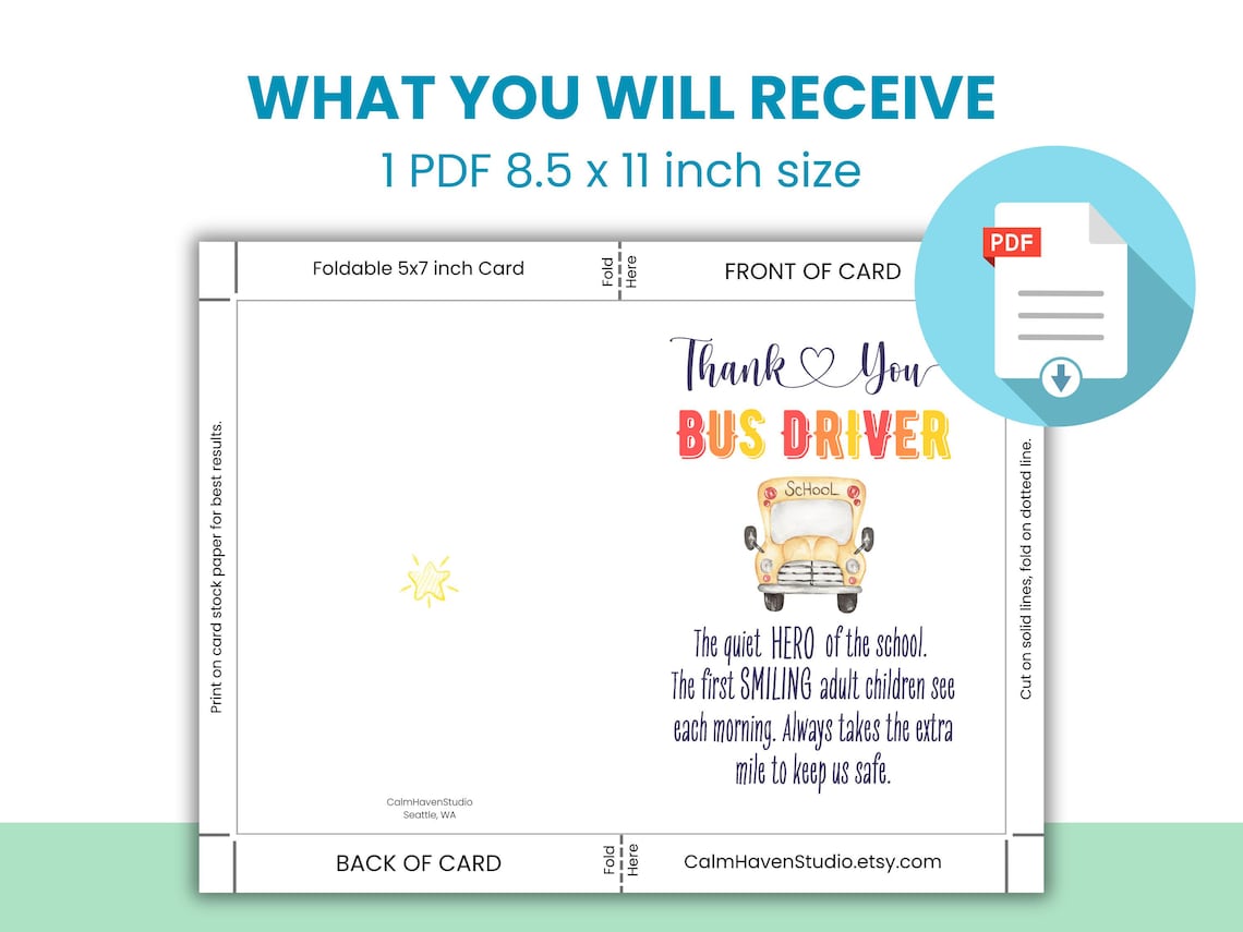 Bus Driver Thank You Card, School Staff Appreciation (PDF Card) - Etsy
