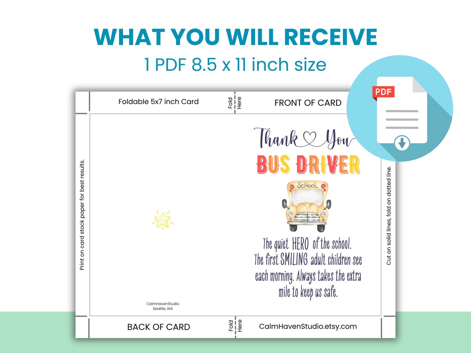 Bus Driver Thank You Note, Printable Digital Download Bus Driver Thank ...