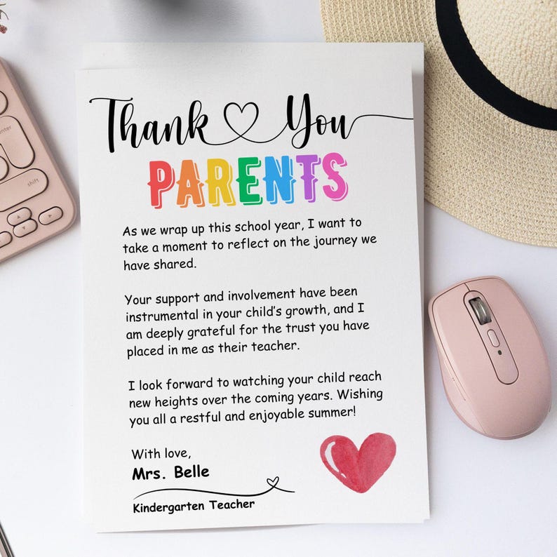 Thank You to Parents From Teacher, Parent Thank You Letter for End of ...