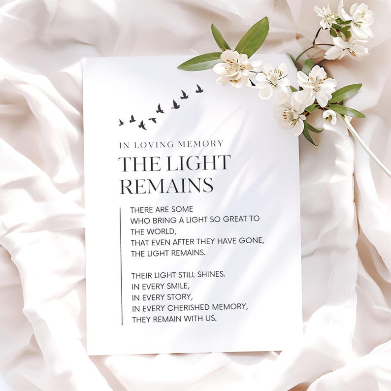 The Light Remains Printable, Funeral Poem, Memorial Table Sign (digital ...