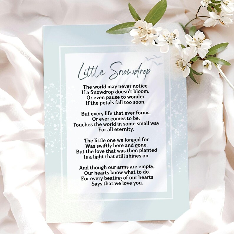 Little Snowdrop Poem: Remembrance Print for Child Loss (digital ...