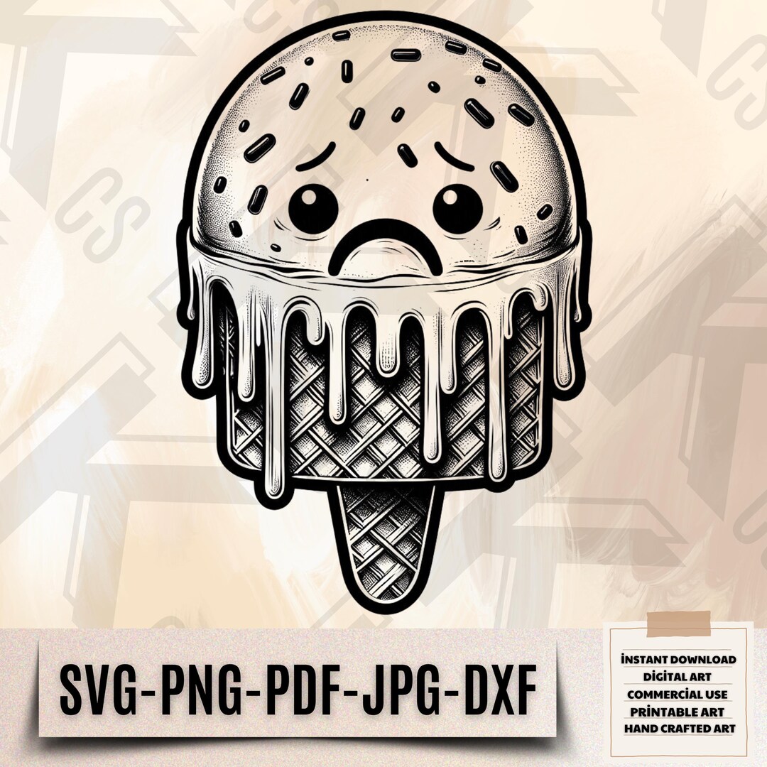 Melting Kawaii Ice Cream - Dripping Sad Cone - Cute Summer Dessert Art ...