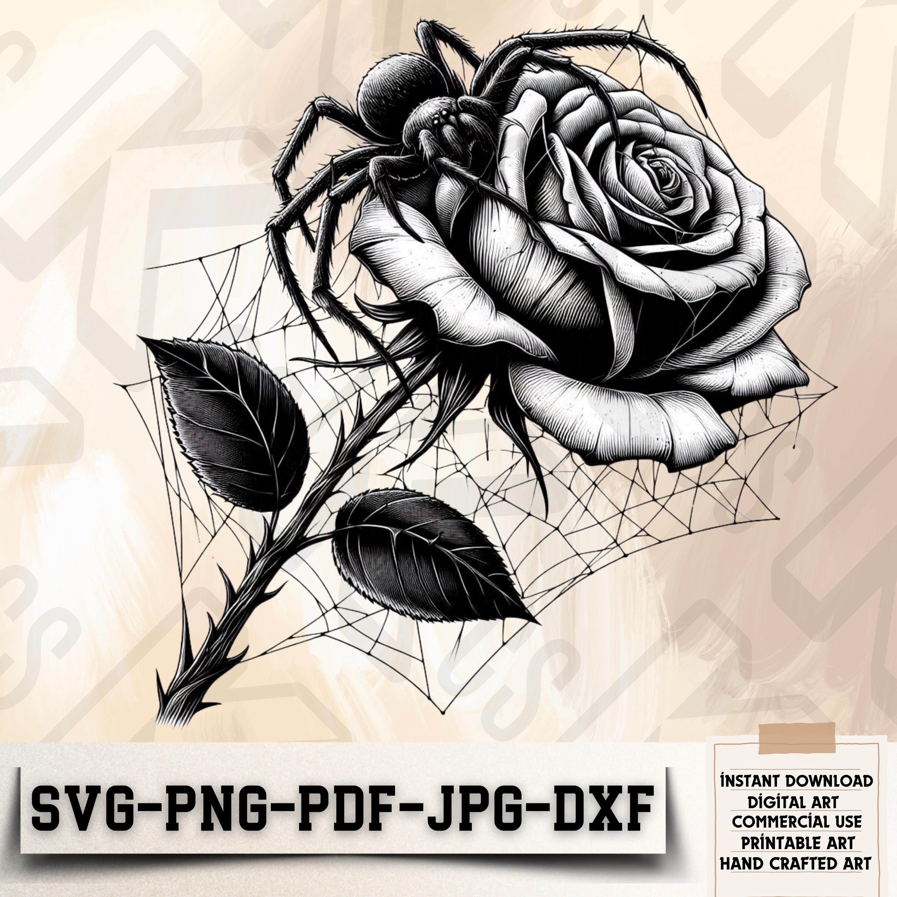 Gothic Spider and Rose SVG - Floral Web Design - Dark Aesthetic PNG ...