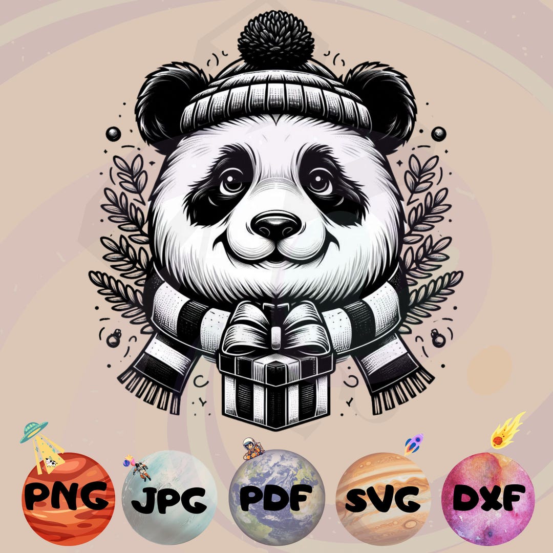 Panda Svg - Cute Panda Dxf - Panda Face Svg - Santa's Gifts - Reindeer ...