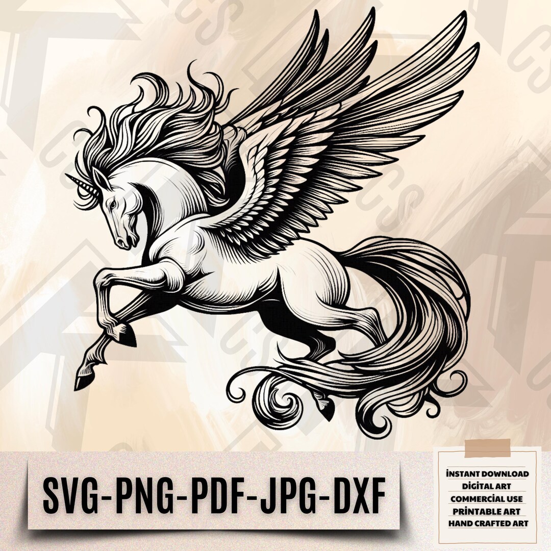 Majestic Pegasus SVG - Flying Winged Horse PNG - Mythical Creature Digital Art - Greek Mythology ...