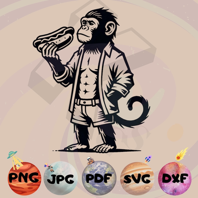 Monkey Eating A Hot Dog Svg& Png - Cool Monkey Svg - Funny Animal Art ...