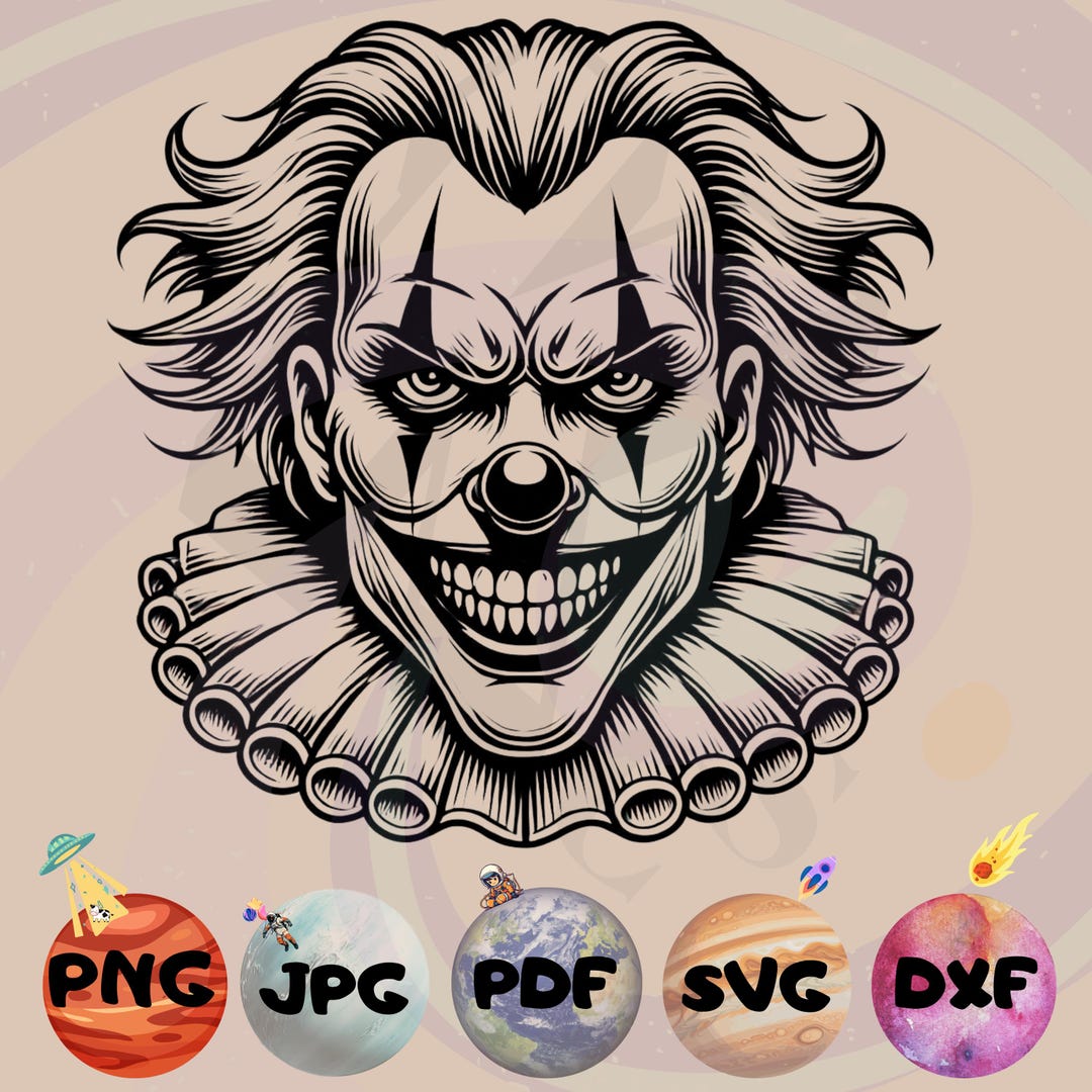Laughing Clown Svg - Creepy Clown Png - Clown Print Svg - Hand Drawn ...