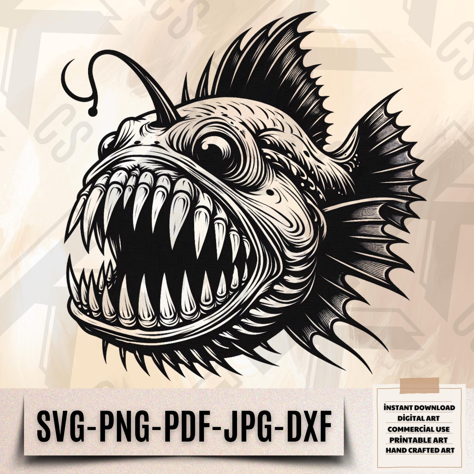Fierce Anglerfish SVG, Png - Deep Sea Monster Clipart - Horror ...