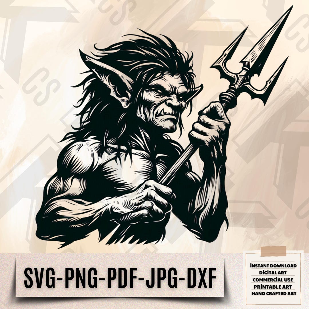 Fierce Goblin Warrior Svg - Goblin With Trident Svg - Dark Fantasy ...