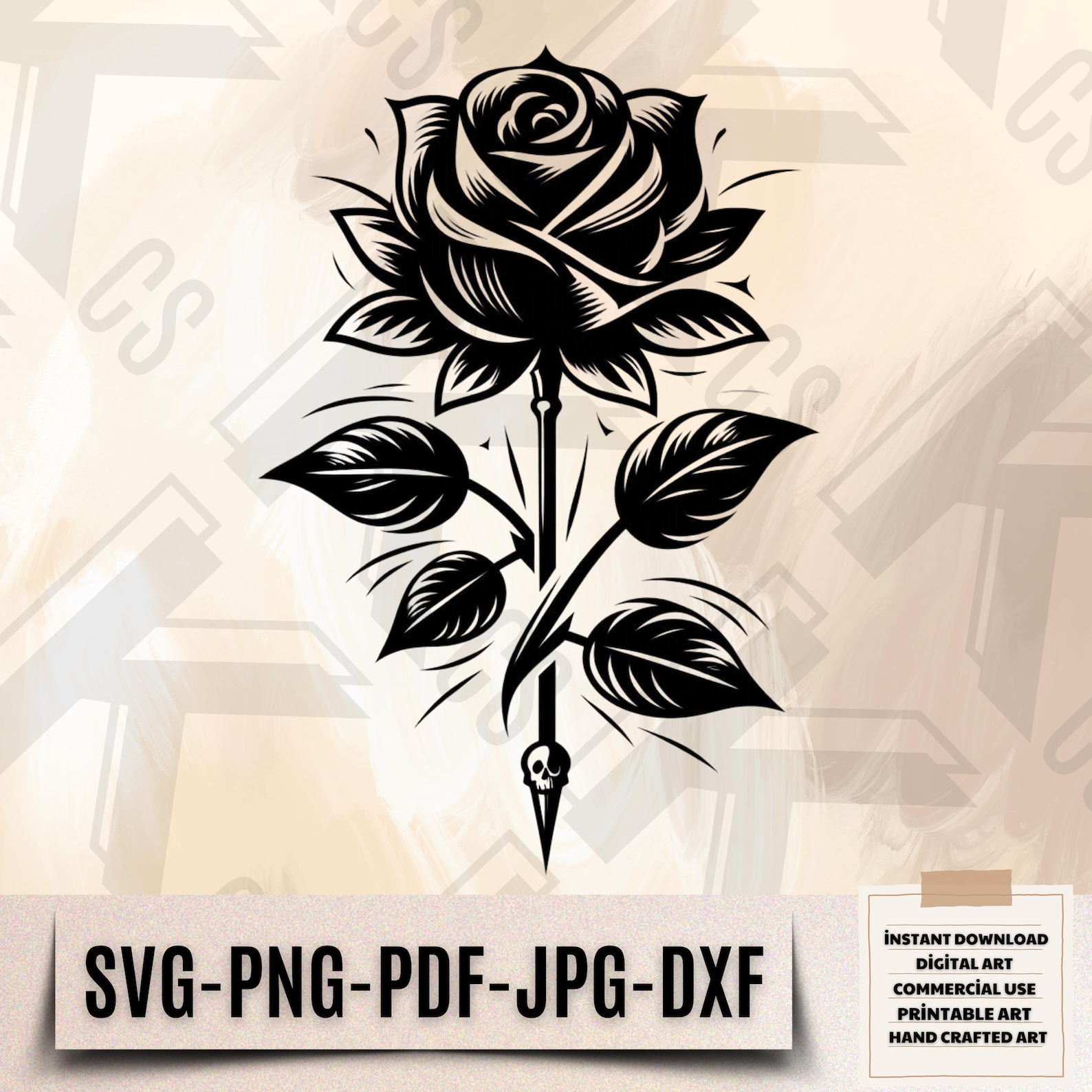 Skull Rose SVG - Gothic Rose Skull Cut File - Floral Skeleton Flower ...