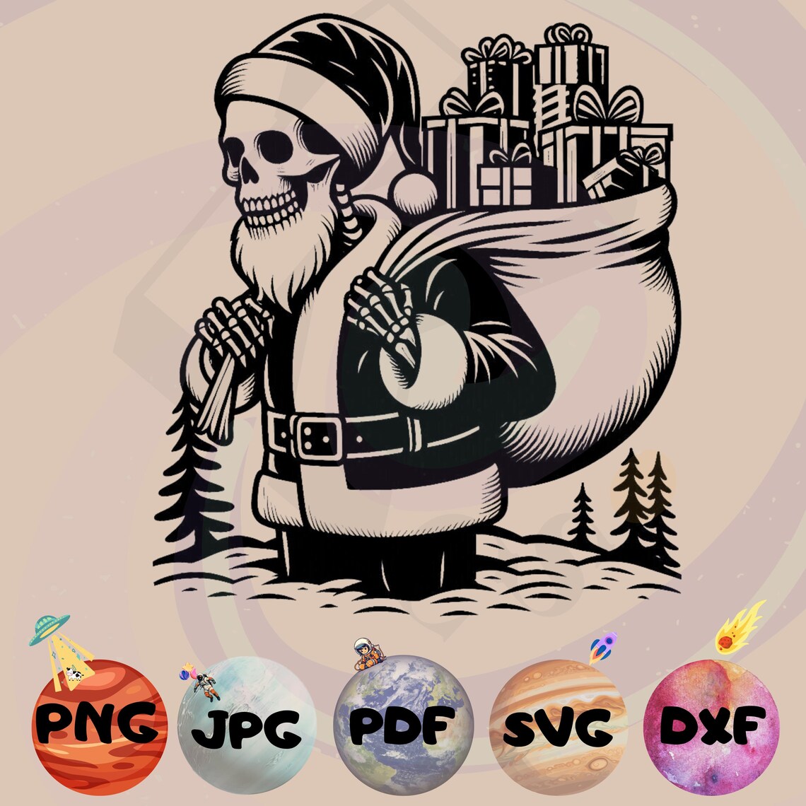 Santa Skeleton Svg, Skeleton Svg, Winter Art Pdf, Christmas Design ...