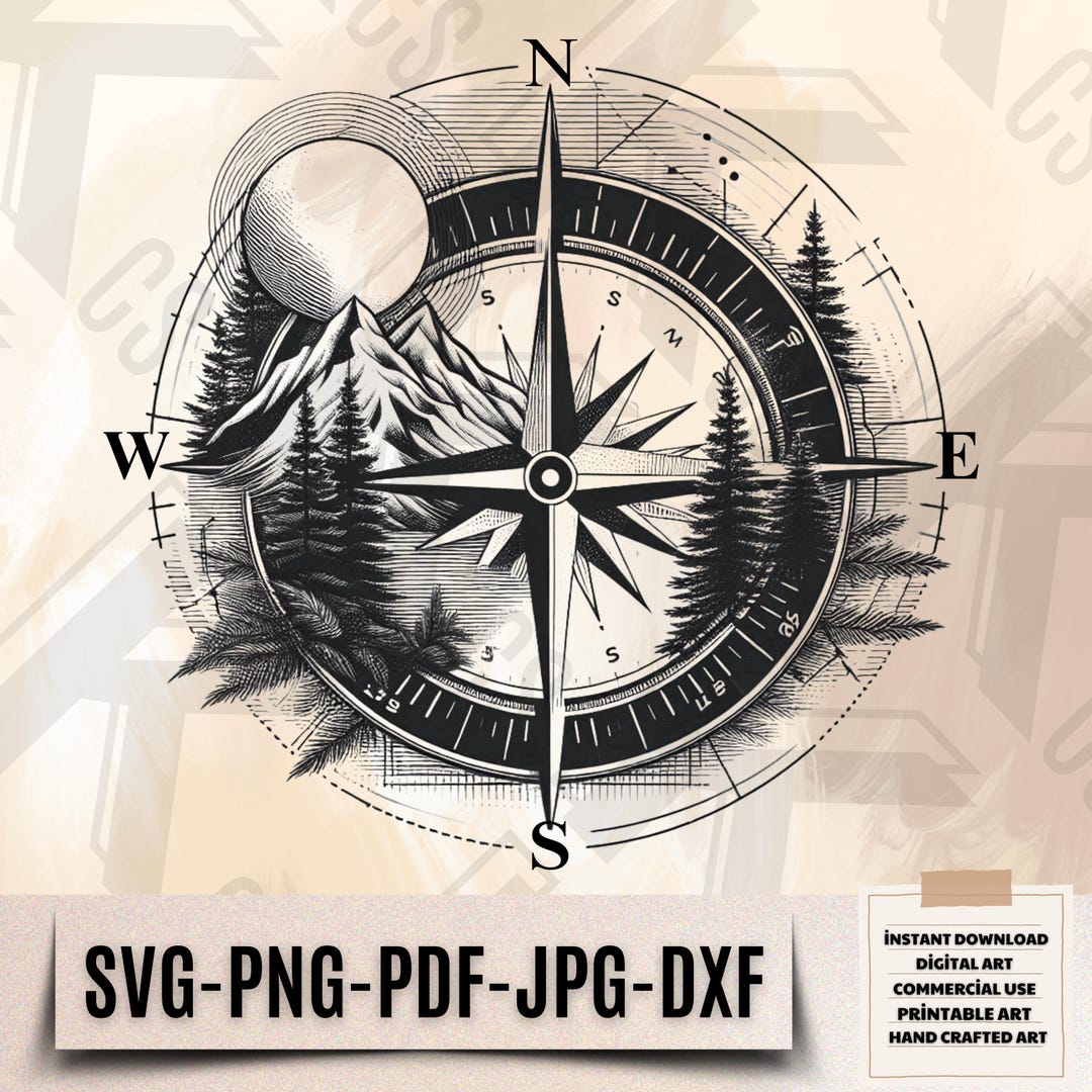 Compass Mountain SVG- Adventure Compass PNG - Nature Explorer Clipart ...