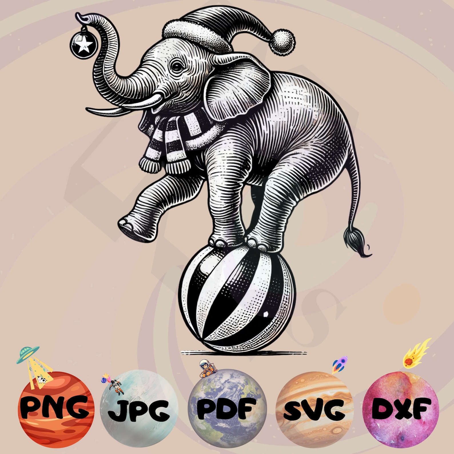 Circus Elephant Svg - Elephant Png - Christmas Elephant Dxf - Cute ...