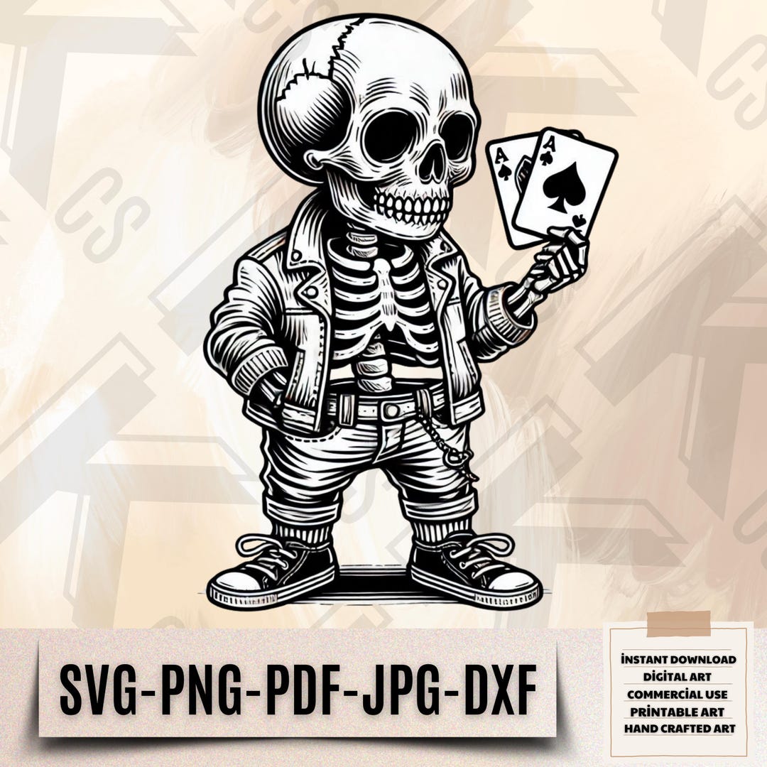 Skeleton Playing Cards Svg - Skull Gambler Png - Poker Skeleton Art - Vintage Skull Clipart ...