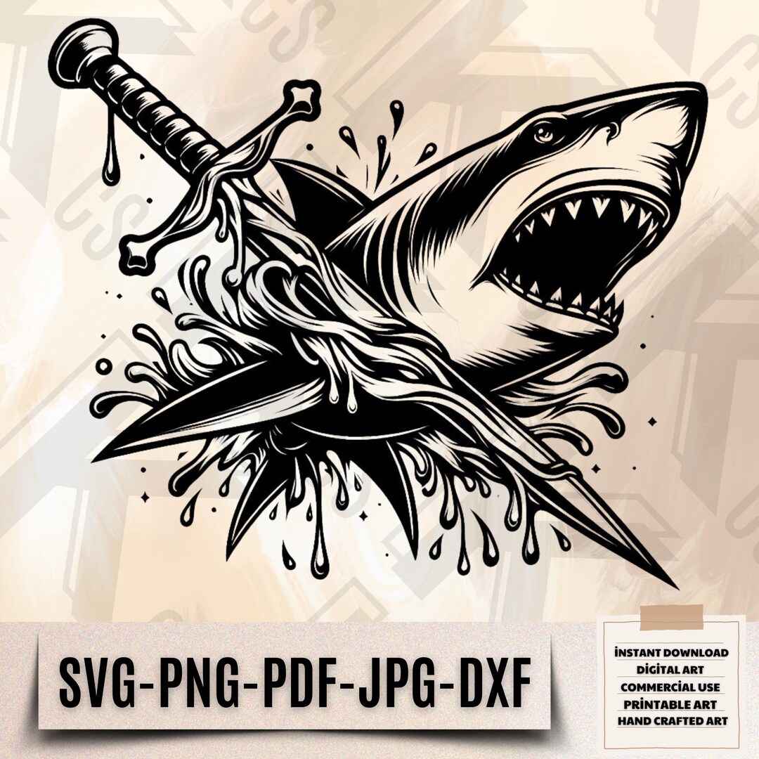 Shark With Sword Svg - Shark Clipart - Shark Png - Ocean Animal Svg ...