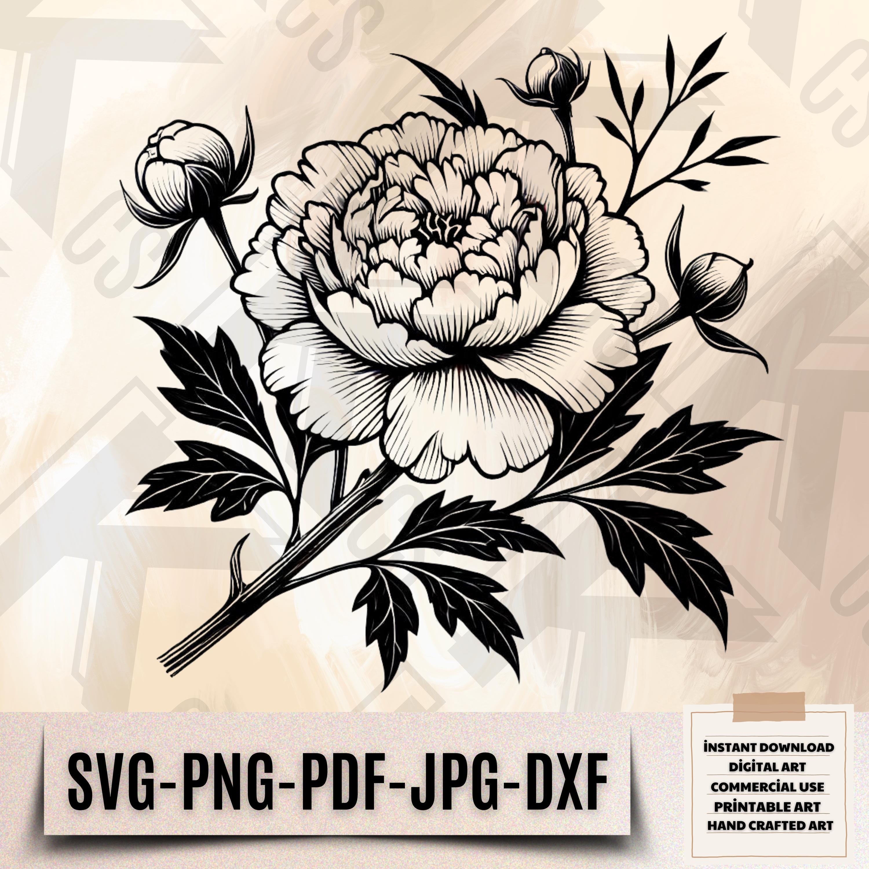 Elegant Peony Svg - Floral Wedding Bloom Svg - Peonies Clipart Digital ...