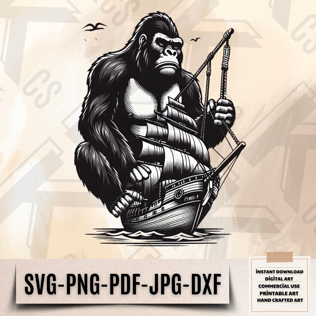Gorilla Pirate Svg - Giant Monkey Ship Art - Sea Monster Gorilla ...