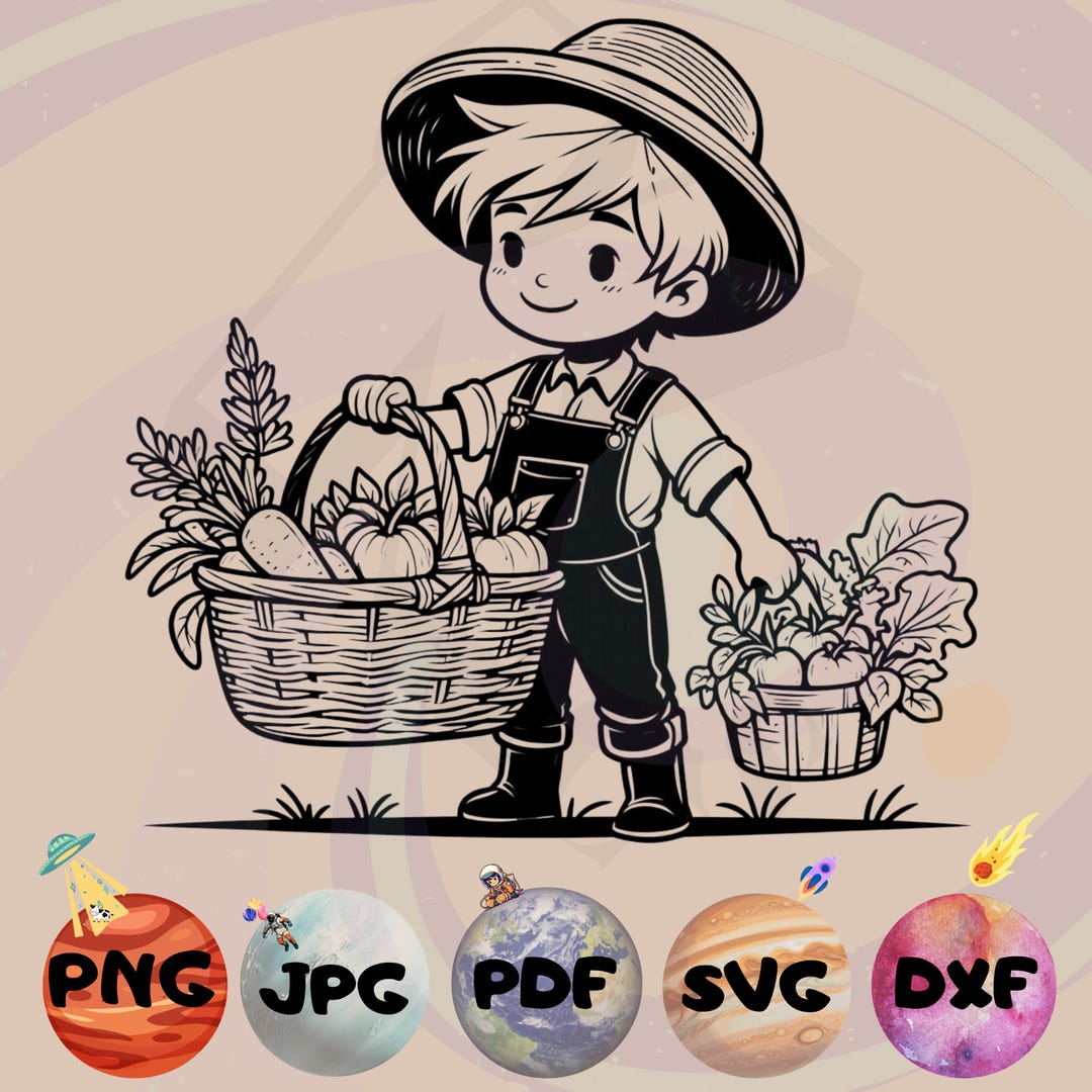 Farmer Boy Svg & Png Gardener Clipart Svg Boy With a Hat Svg Farmers ...