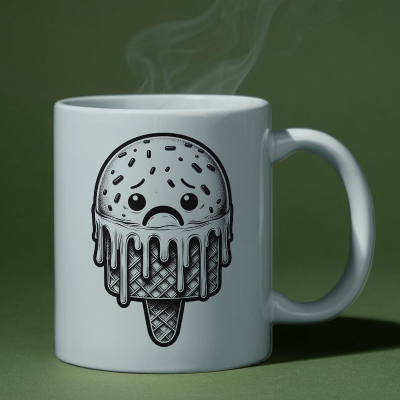 Melting Kawaii Ice Cream - Dripping Sad Cone - Cute Summer Dessert Art ...