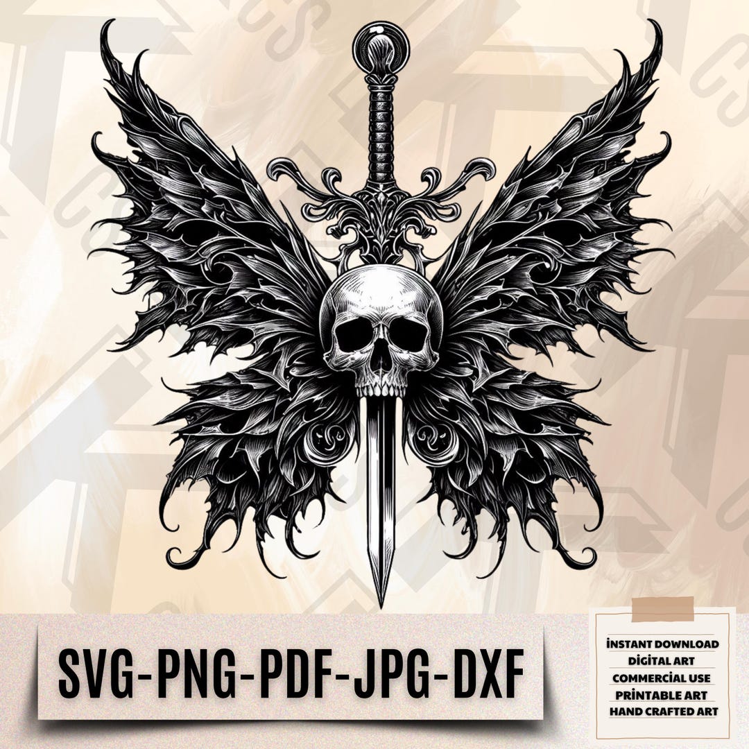 Winged Skull Sword SVG - Gothic Butterfly Skull Clipart - Skull Clipart ...