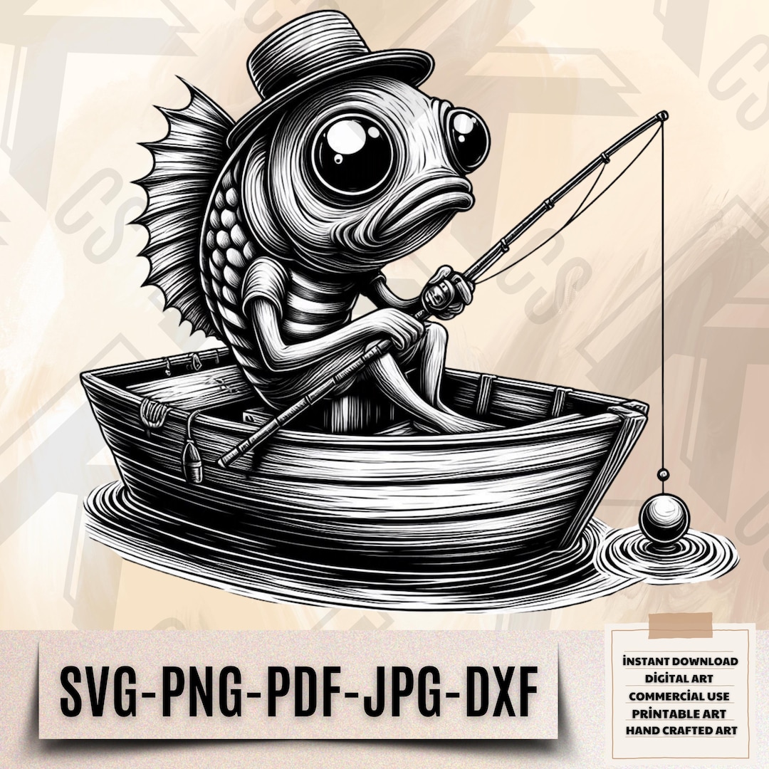 Fishing Fish Svg - Fish in Boat Png - Fish Clipart - Carp Svg - Boat ...