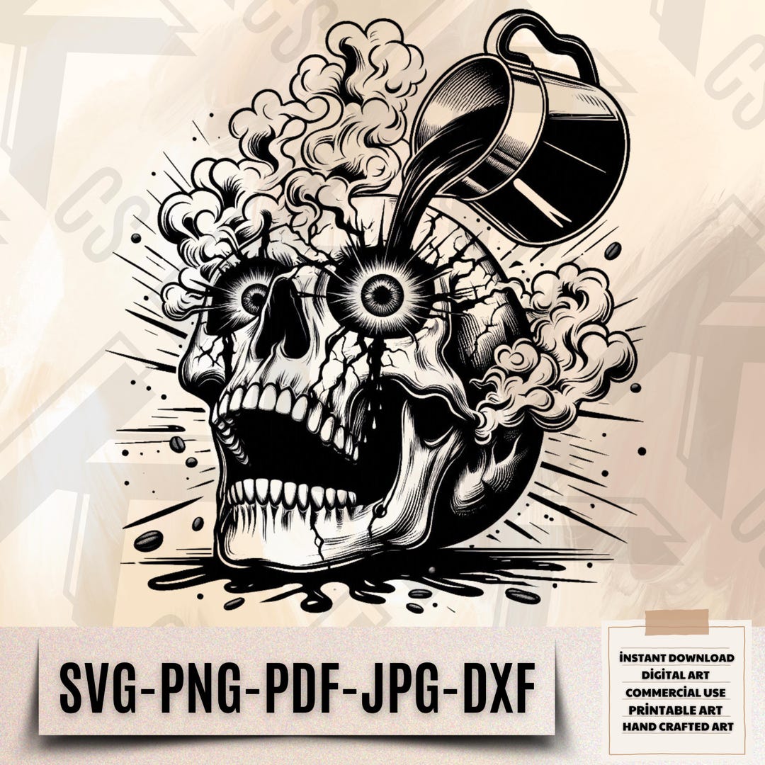 Skull Coffee SVG - Caffeine Addiction Digital Art - Skull Clipart ...