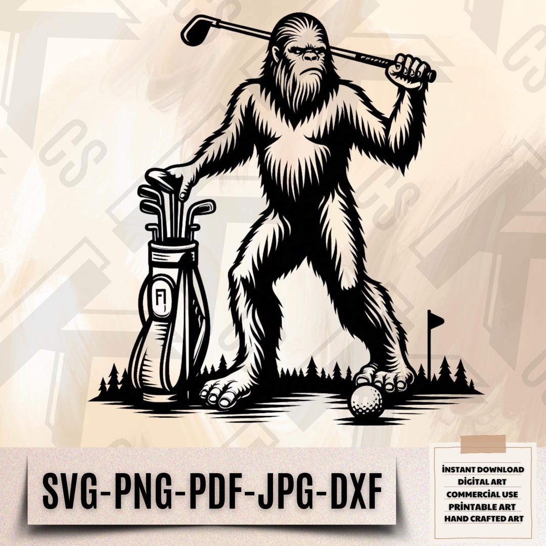 Bigfoot Golf SVG - Sasquatch Sports Digital Art - Funny Golf Monster ...