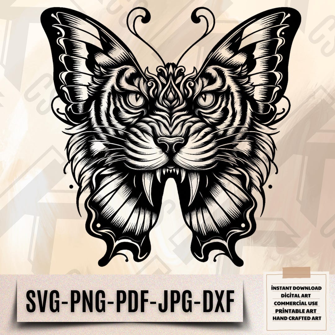 Tiger Butterfly SVG Digital Art - Tigerfly Illustration - Wild Animal ...