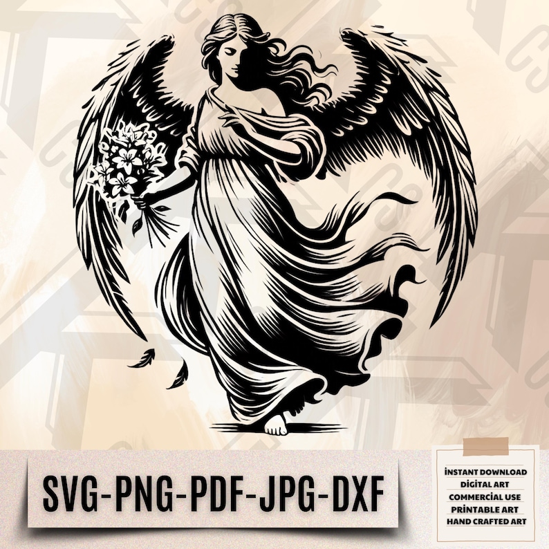Elegant Angel SVG & PNG - Celestial Woman Clipart - Divine Wings Art ...
