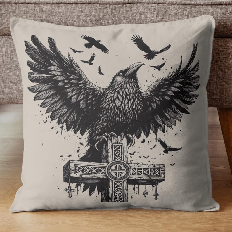 Raven and Cross SVG - Gothic Cross Clipart - Crow Stencil - Religious ...