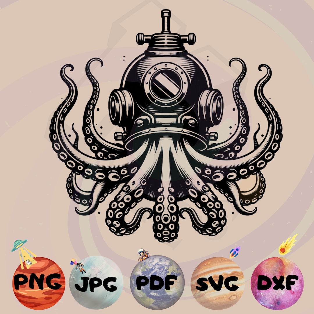 Octopus İn A Sea Helmet - Octopus Art - Octopus Clipart Svg - Sea Art ...