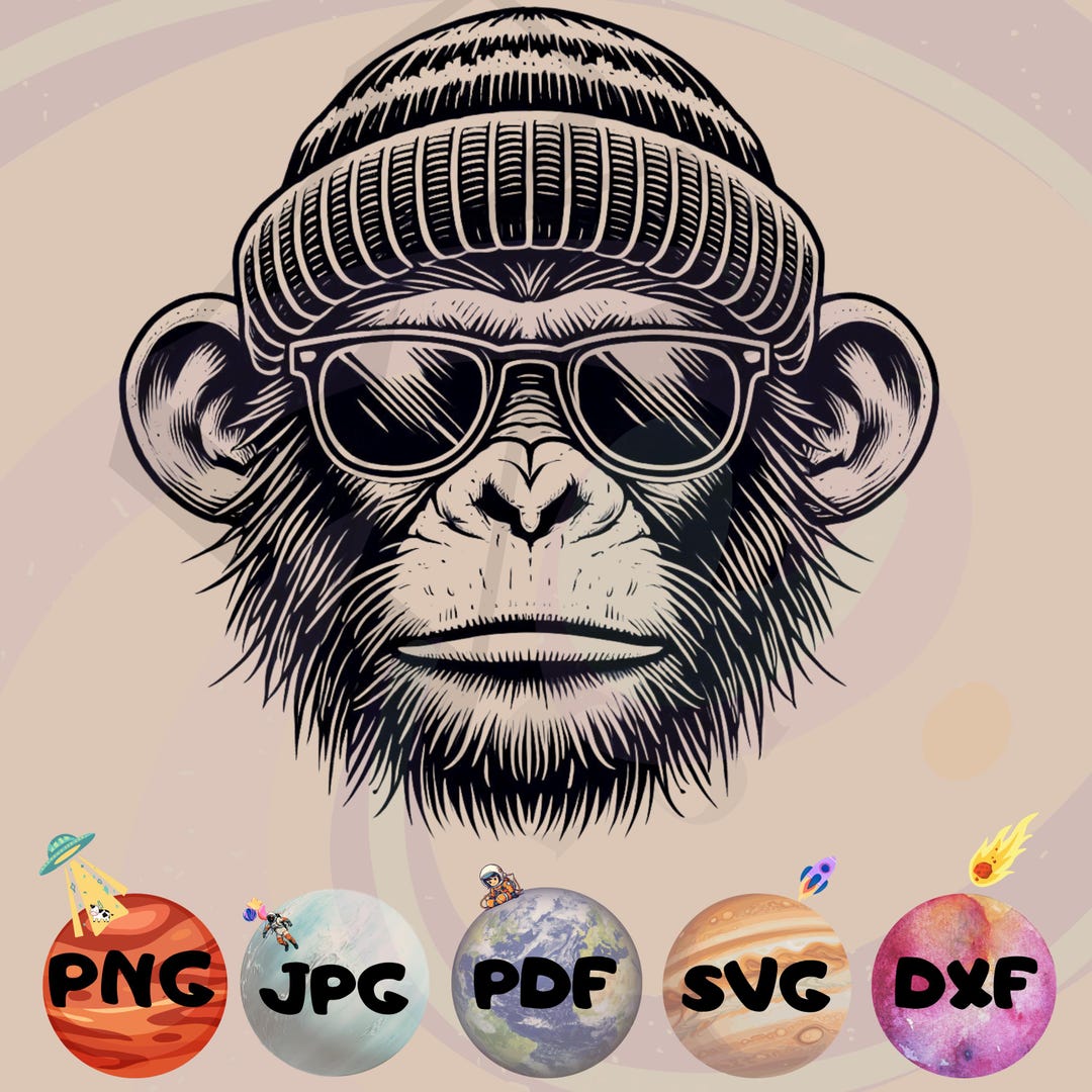 Monkey Wearing Sunglasses - Monkey Head Svg & Png - Cool Monkey Svg ...