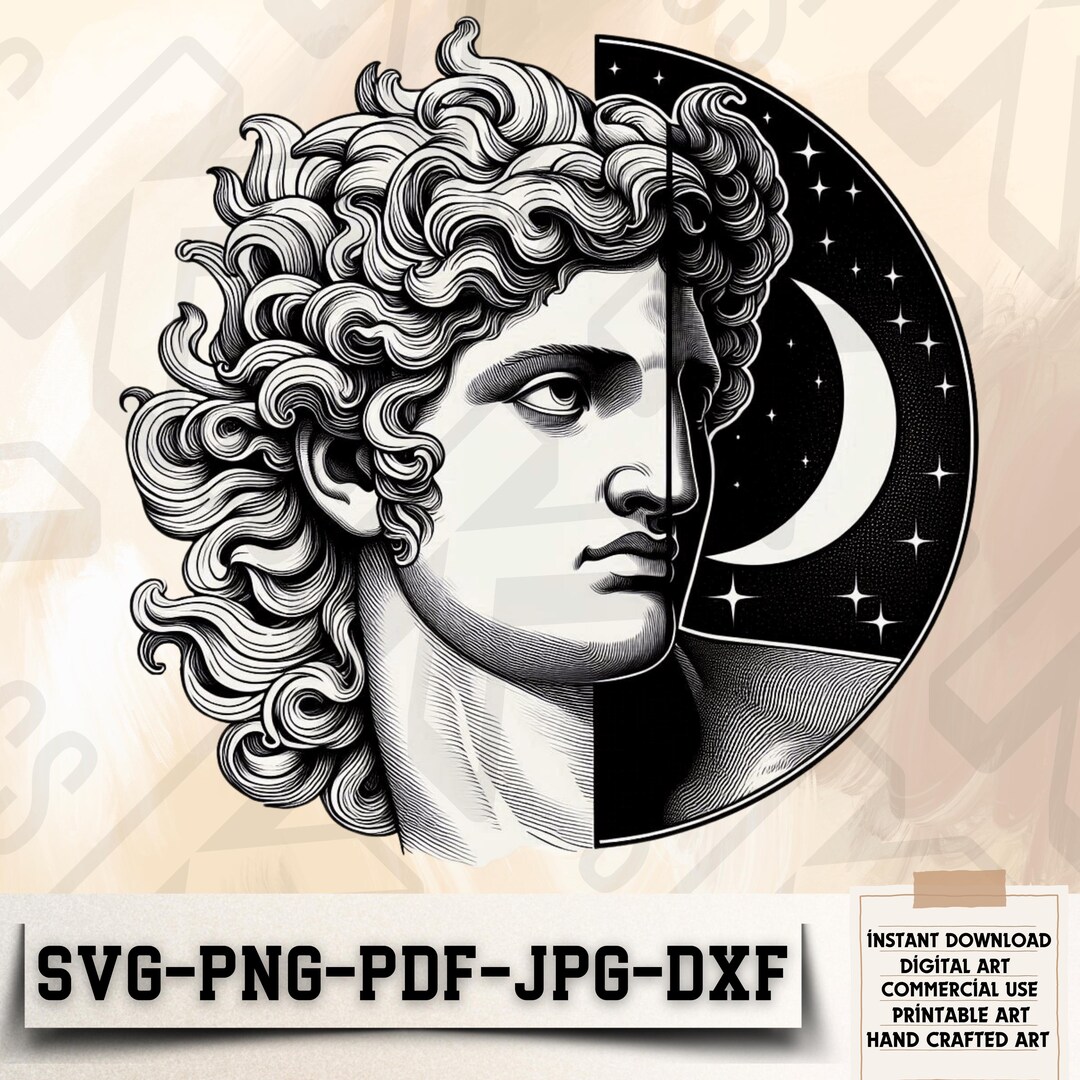 Greek God Apollo Svg - Apollo Clipart - Half Face Jpg - Sun God Svg ...