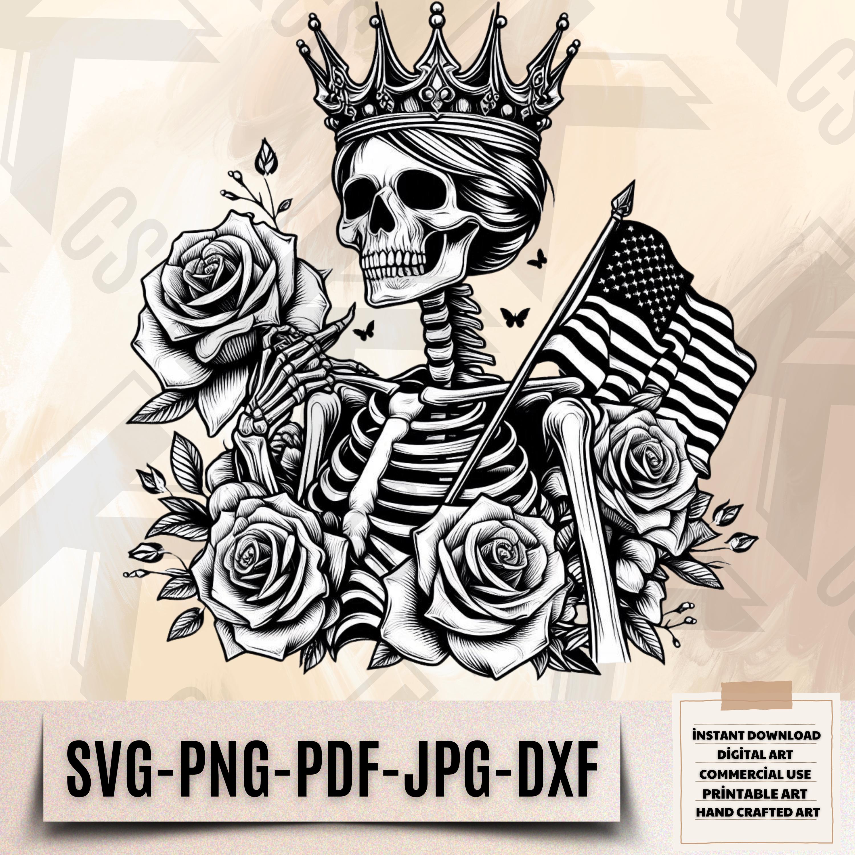 Royal Skeleton Svg - Queen Skull With Crown Svg - American Flag Svg ...