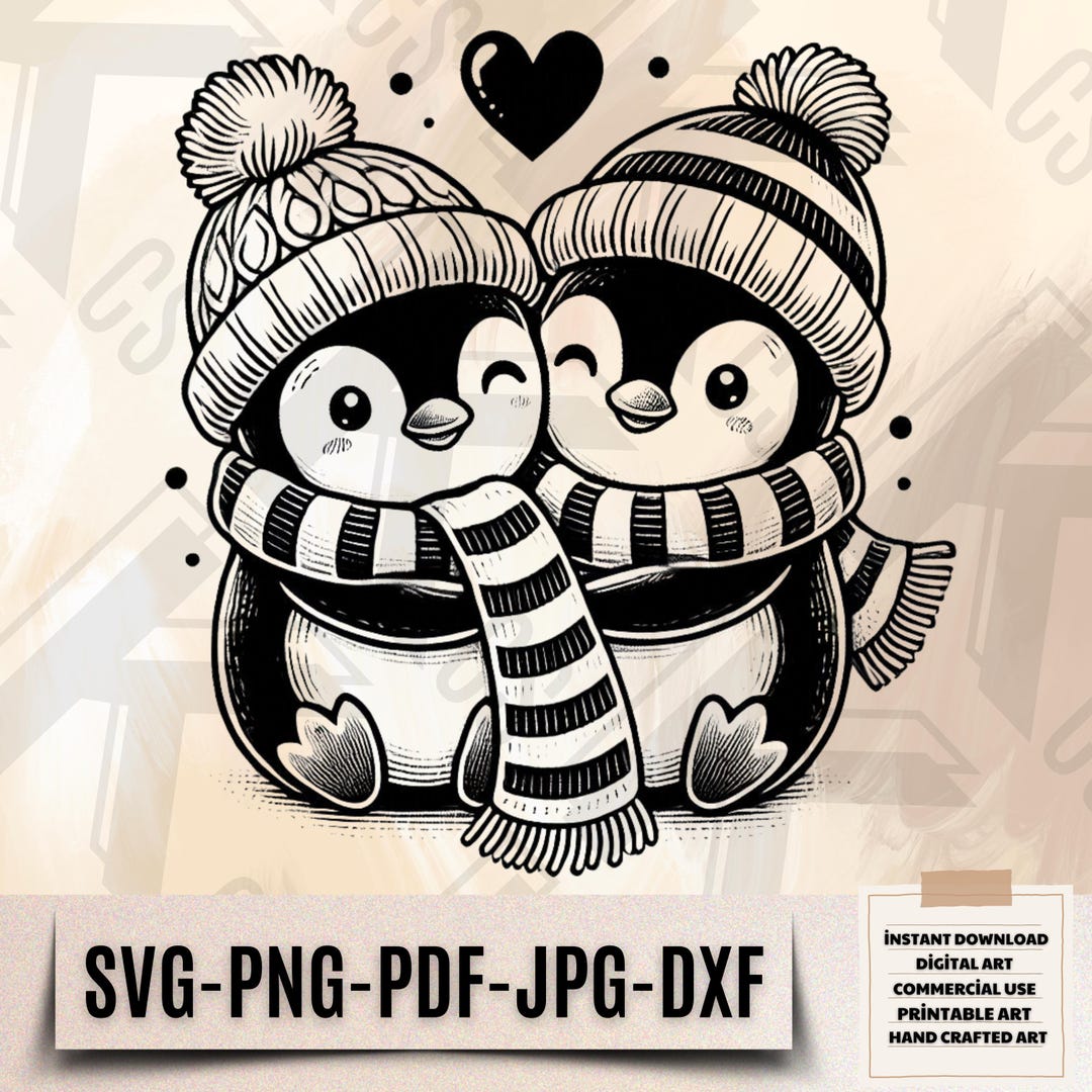 Adorable Penguins Hugging SVG & PNG - Winter Penguin Clipart - Cute ...