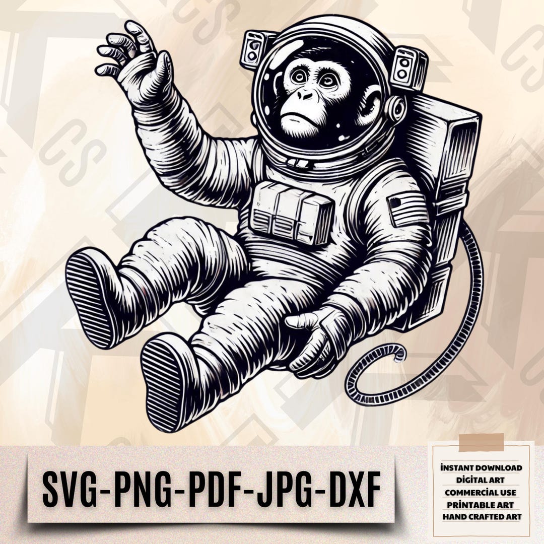 Astronaut Monkey Clipart - Space Chimp Svg - Cosmic Animal Clipart Png ...