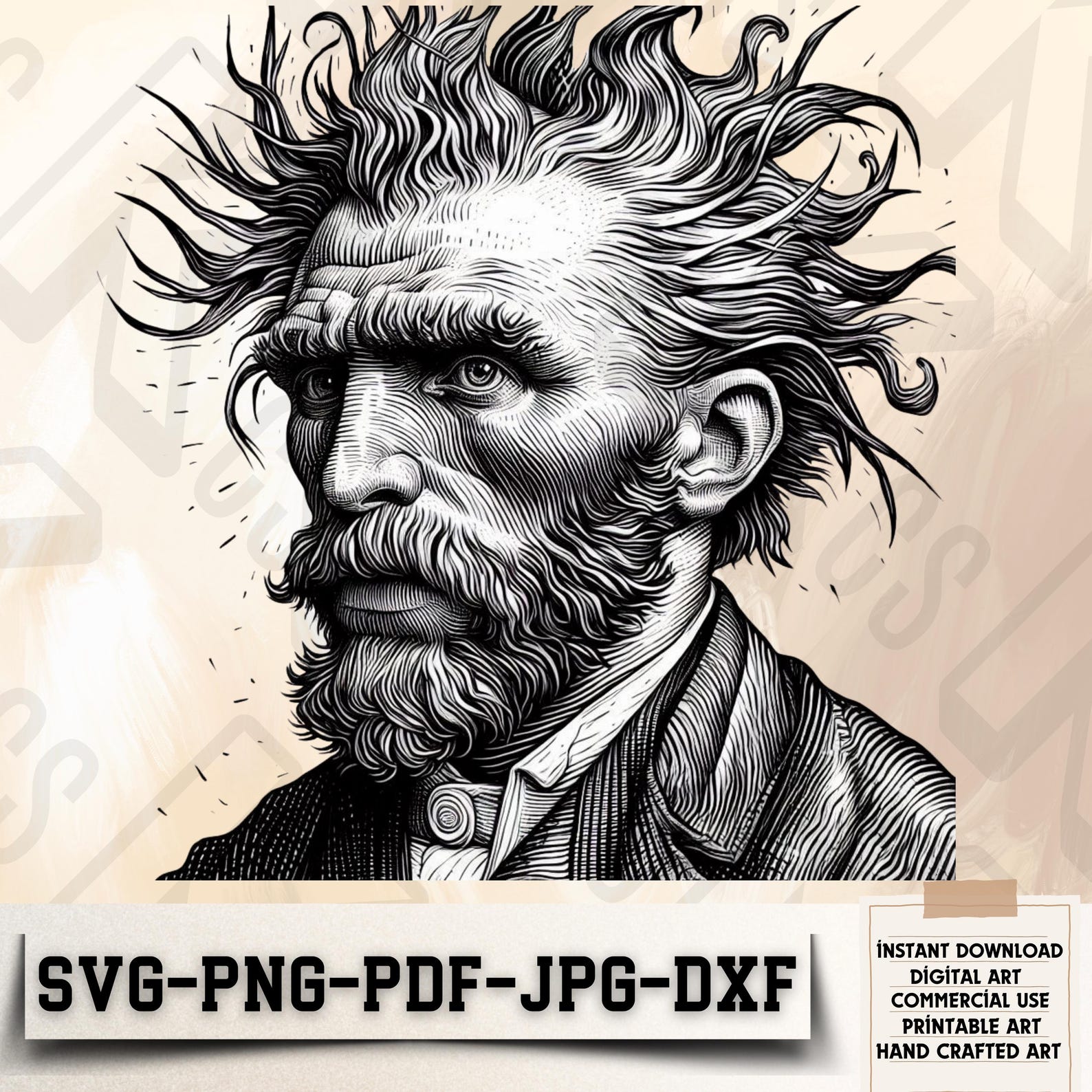 Vincent Van Gogh Svg - Van Gogh Detailed Drawing Svg - Van Gogh Starry ...