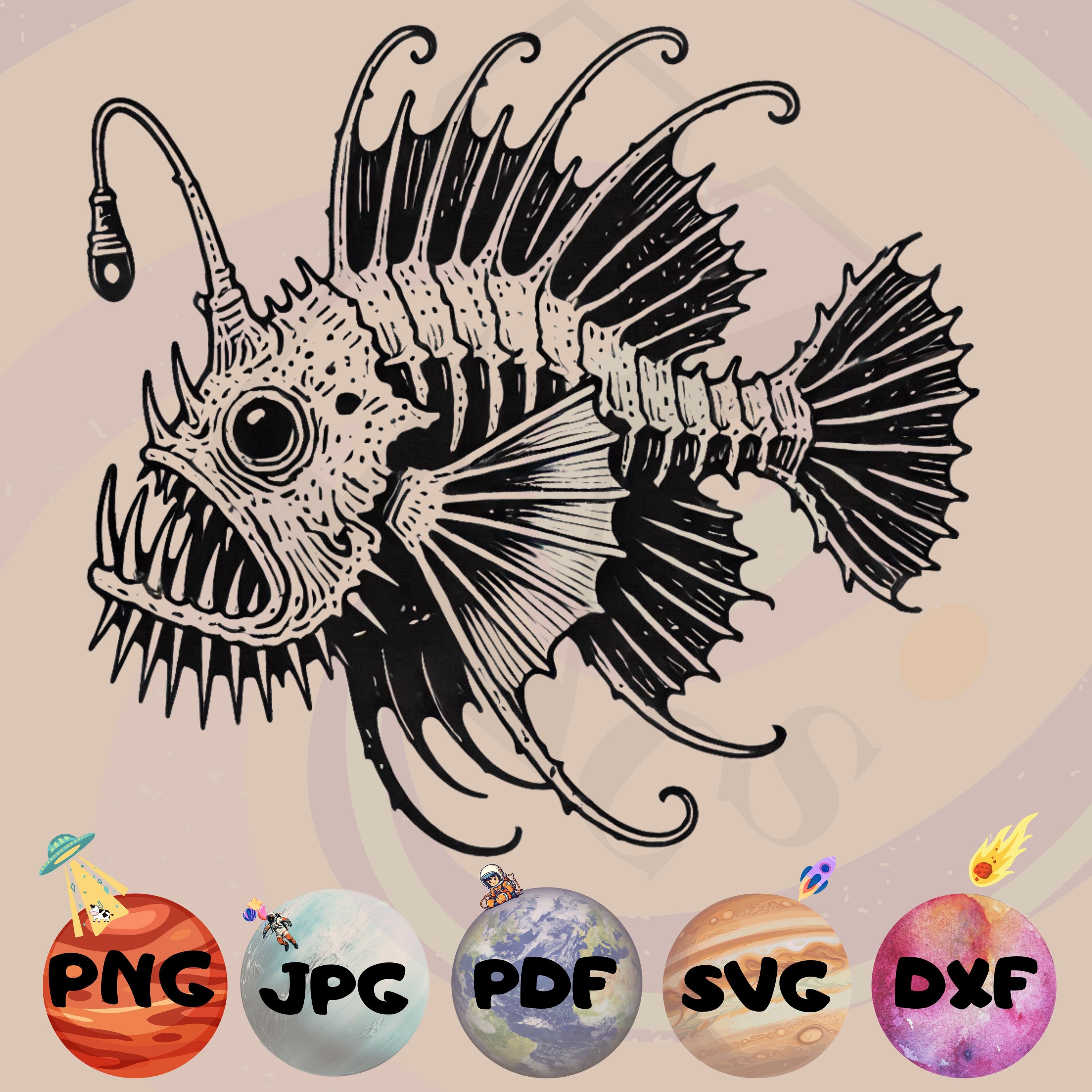Skeleton Fish Svg - Anglerfish Svg - Anglerfish Clipart - Sea Monster ...
