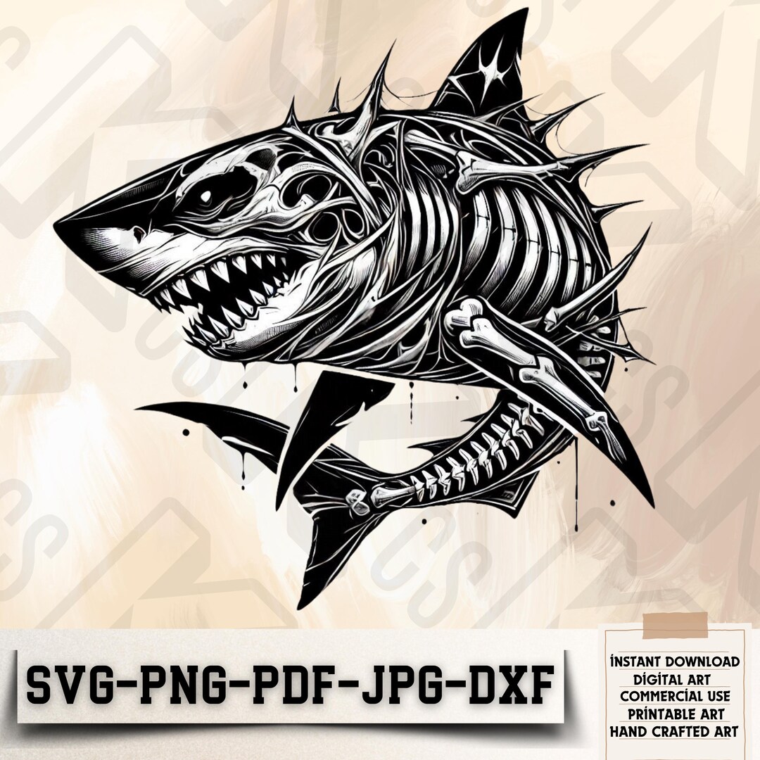 Skeleton Shark Svg - Shark Bones Png - Shark Tattoo Svg - Digital Shark ...