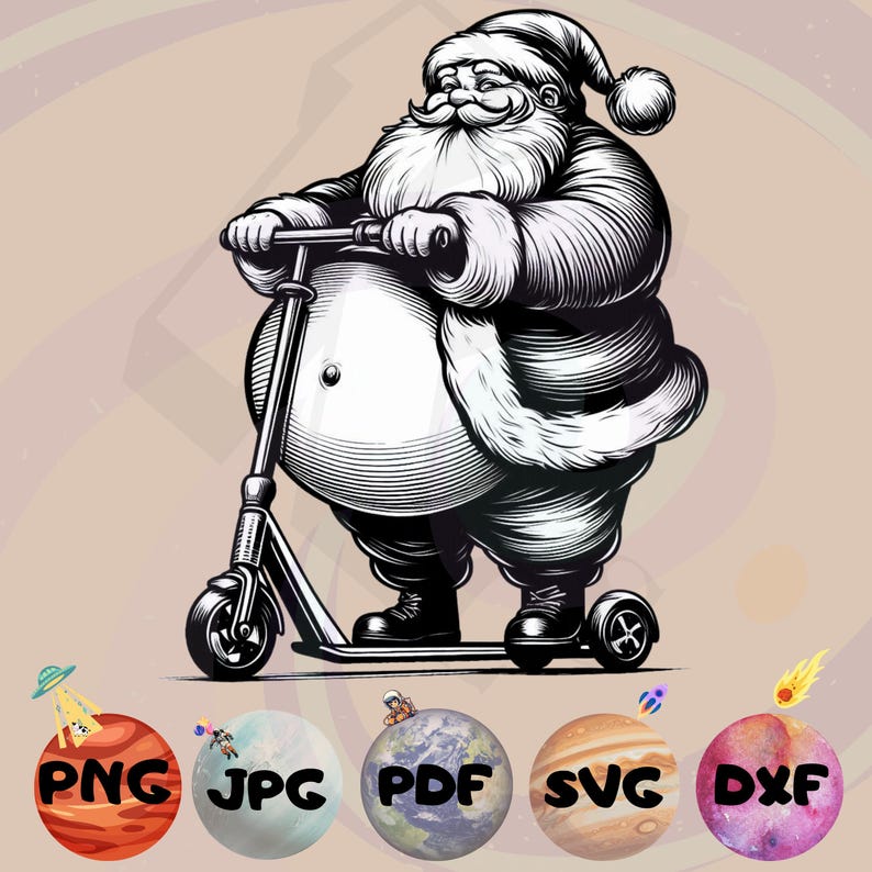 Fat Santa Svg, Santa Face Svg, Santa Claus Png, Scooter Dxf, Funny ...