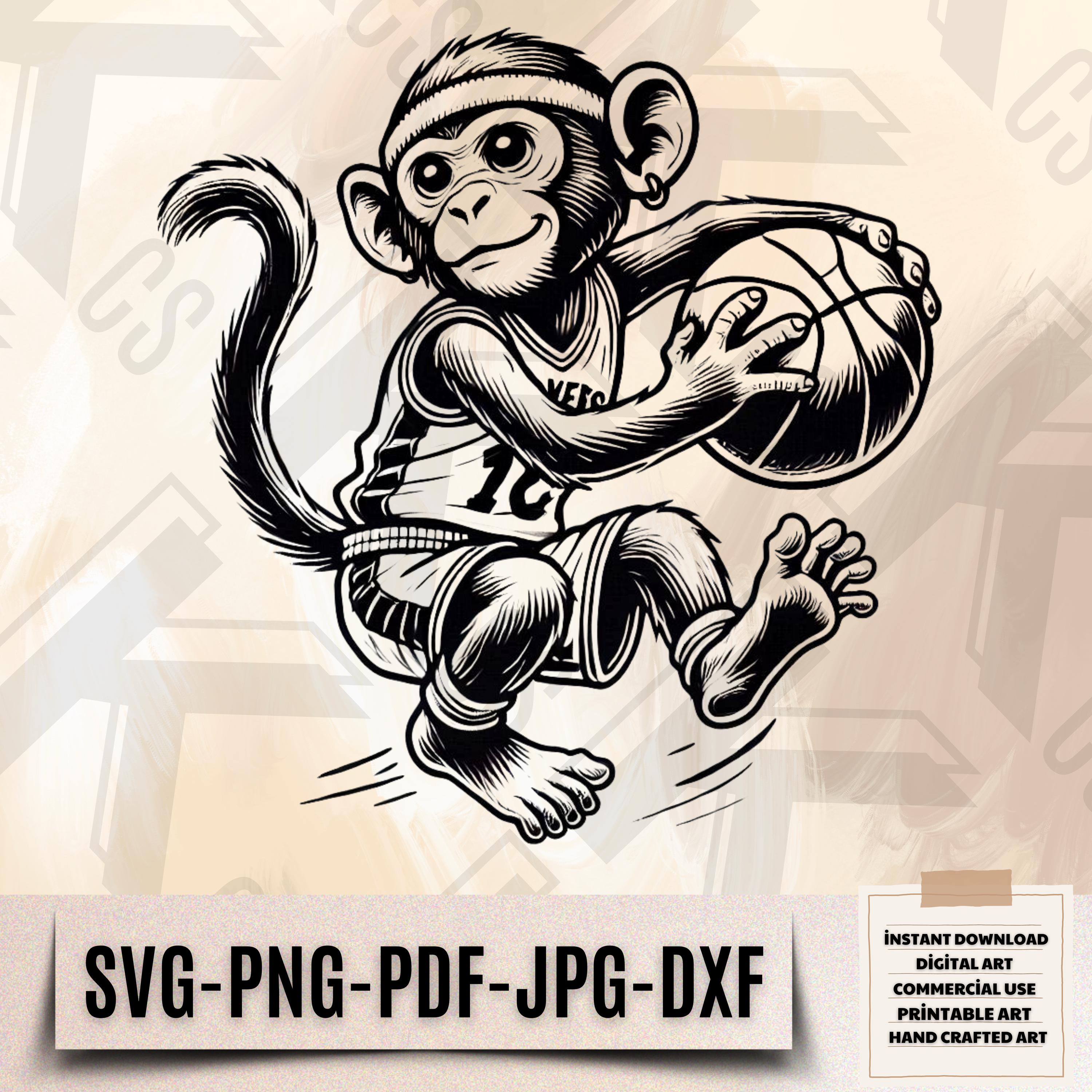 Basketball Monkey Svg - Sporty Monkey Digital Art - Monkey Clipart Png ...