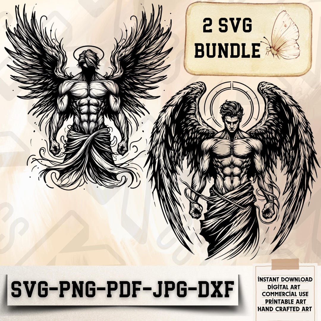 Winged and Strong Man Svg Bundle - Angle Man Bundle Svg - Angle Clipart ...