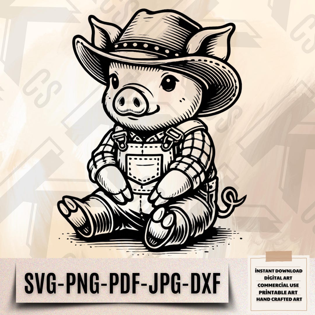 Cowboy Pig Svg - Cute Farmer Pig Png - Country Animal Clipart - Farm ...