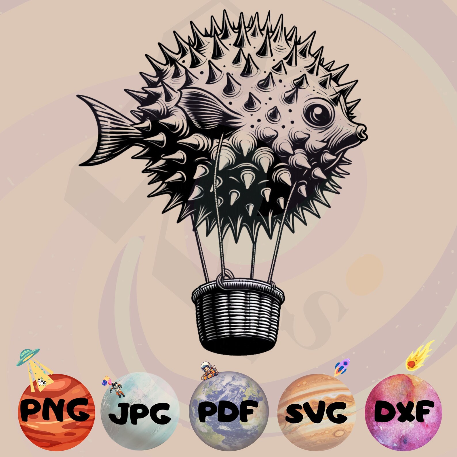Air Balloon Blowfish Svg - Fun Puffer Fish Figure Svg - Blowfish Svg ...